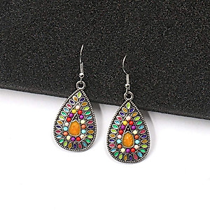 7 Pairs Vintage Bohemian Earrings Set National Retro Rhinestone Ear Stud Eardrop Drop Dangle Earrings Statement Earrings Long Boho Earrings for Women