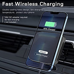 ZC GEL Magnetic Wireless Car Charger, Fast Charging and Strong Stable Air Vent Phone Holder Compatible with Magsafe iPhone 14/13/12 Series Phones Magnetic Car Mount with Double Cooling Holes, Black