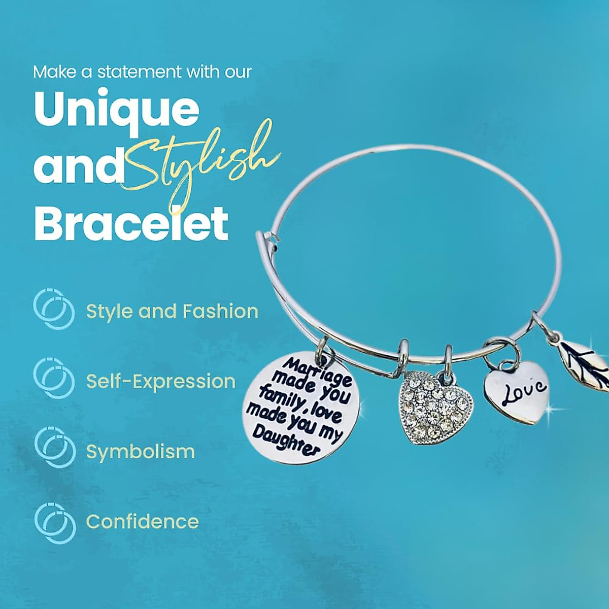 Daughter In Law Gift, Wedding Bracelet Gift for Bride Step Daughter Gift New Daughter Bracelet Jewelry from Mother in Law Bonus Daughter (Love made you our Daughter) Bonus Daughter