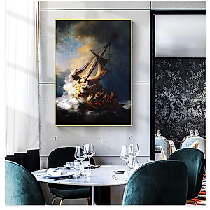 Rembrandt Poster Prints - Christ in The Storm On The Sea Galilee Wall Art Posters - Ocean Oil Canvas Painting for Living Room Bedroom Office Unframed (12x16in/30x40cm)