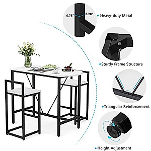Tribesigns 3-Piece Bar Table Set, Kitchen Pub Dining Table with 2 Bar Stools, Small Space Counter Height Breakfast Table Set with Faux Marble Tabletop for Apartment, White