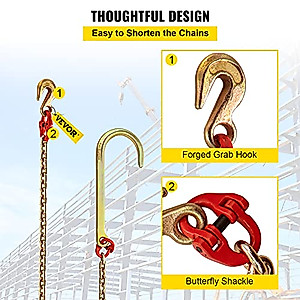 VEVOR J Hook Chain, 5/16 in x 10 ft Tow Chain Bridle, Grade 80 J Hook Transport Chain, 9260 Lbs ...