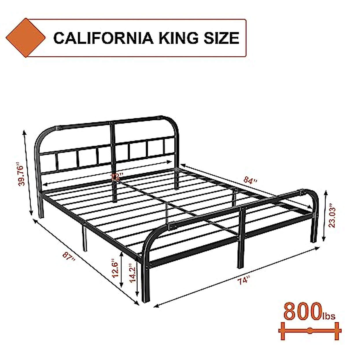 ONEMO 14 Inch California King Bed Frame with Headboard and Footboard Metal Platform Bed Frames Heavy Duty Mattress Foundation Quiet and Anti-Slip No Box Spring Needed Black