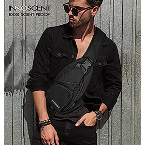 INNOSCENT Smell Proof Sling Bag Backpack - COMBINATION LOCK - Shoulder Crossbody Bag With USB/Headphone Charging Port Black (Black)