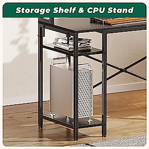 Huuger 55 inch Computer Desk with Adjustable Shelves, Gaming Desk with LED Lights & Power Outlets, Home Office Desk with Monitor Stand, Hooks & CPU Stand, Black