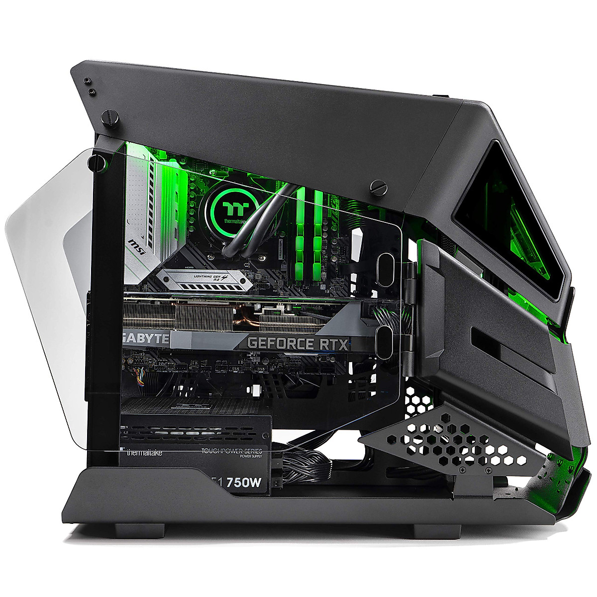 Thermaltake LCGS AH-380 AIO Liquid Cooled CPU Gaming PC (AMD RYZEN 5 3600XT 6-core, ToughRam DDR4 3600Mhz 16GB RGB Memory, RTX 3080 10GB, 1TB M.2, Win 10 Home) AHT2-B550-A38-LCS, Black