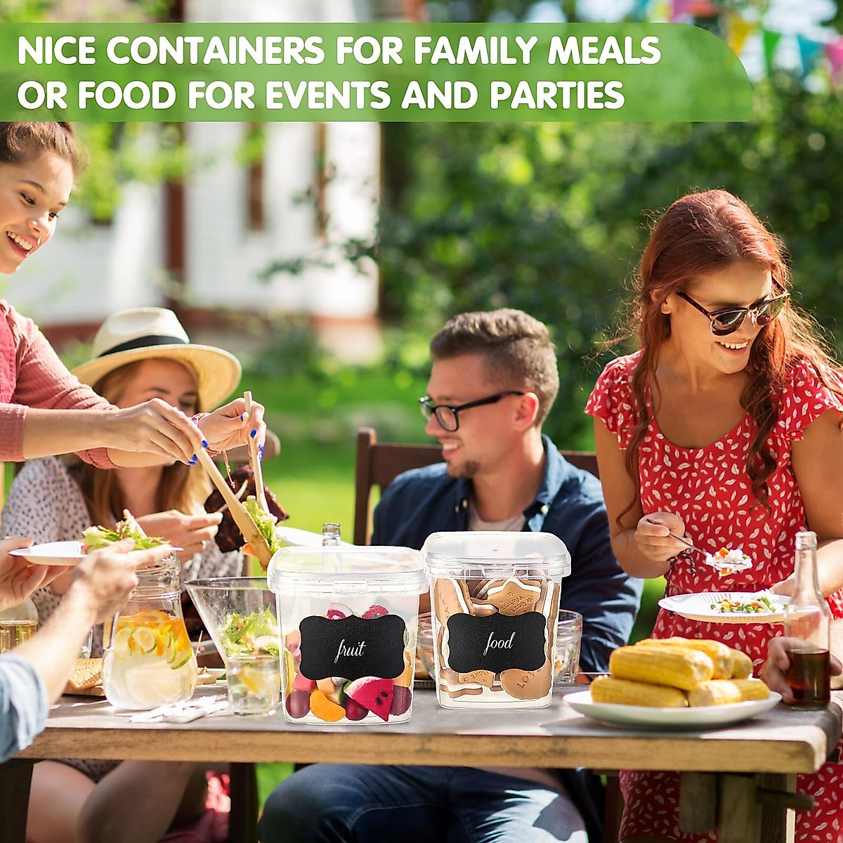 Jinei 50 Pcs 16 oz Plastic Deli Containers with Lids Clear Square Food Storage Containers Stackable Airtight Square Container with Lids with 9 Labels and Marker for Kitchen Storage Meal Take out