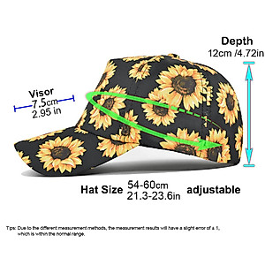 Womens Criss Cross Ponytail Hat Sunflower Hat Ponytail Bun Sun Hat for Women (Black)