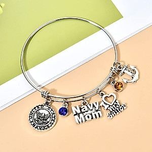 Navy Mom Gifts Bracelet Proud Navy Mom Charm Bracelets for Women I Love My Sailor Charm Bangle Christmas Birthday Mother's Day Jewelry Gifts US Pride Navy Mom Gift