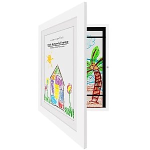 Americanflat 10x12.5 Kids Art Frame - Front Loading Picture Frame - Use as 8.5x11 Frame with Mat or 10x12.5 Frame Without Mat - My Mini Masterpiece - Holds 100 Artworks - White