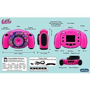 ekids LOL Surprise Kids Camera with SD Card, Digital Camera for Kids with HD Video Camera, Built-in Digital Stickers for Fans of LOL Toys for Girls Pink