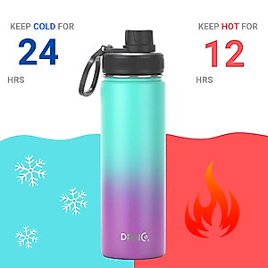 DRINCO Stainless Steel Water Bottle Spout Lid Vacuum Insulated Double Wall Water Bottle Wide Mouth (40oz 32oz 22oz 18oz 14oz) Leak Proof Keeps Cold or Hot (22 oz, 22oz Ombre Fuschia Teal)