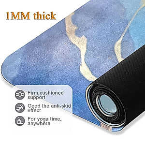 GOODOLD Blue Gold Marble Yoga Mat, 71 x 26 Inch Non-slip Yoga Mats Folding Travel Exercise Mat Indoor Outdoor Gym Pilates with Storage Bag for Women Men