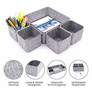 Welaxy Desk Organizers Storage bins Set Office Drawer Organizers Pen holder pencil cup phone stand sticky note storage Closet Cabinet boxes Organizing 5-piece Pack (Gray)