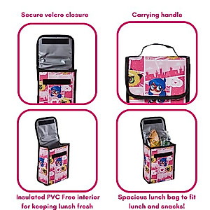 Miraculous Ladybug Cat Noir Backpack Set with Lunch Bag for Girls, 16 inch, 5 Piece Value Set, Pink