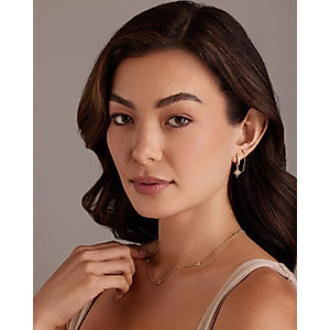 PAVOI Rhodium Plated White Gold Star Dangle Huggie Hoop Chain Cubic Zirconia Earrings for Women