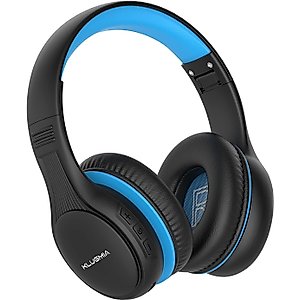 KLUGMIA Kids Bluetooth Headphones, 85/94dB Volume Limited kids headphones, Over Ear Toddler Headphones with Built-in Mic, Bluetooth 5.0, Foldable Wireless Headphones for Kids (black blue)