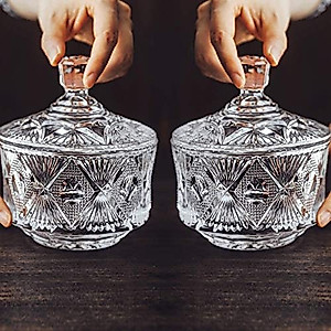 SANHECUN decorative clear glass candy jars crystal sugar bowl with lid set of 2 (Clear, Tableware)