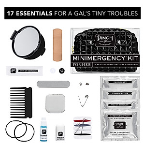 Pinch Provisions Minimergency Kit, Includes 17 Travel-Sized Cosmetic Essentials, Convenient for Purses, Emergency Beauty Accessories, Gifts for Holiday’s & Birthday’s, Edge Black