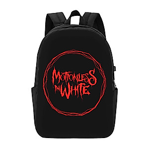 Tjervhie Motionless Rock In Band White Backpack,unisex casual book bags,external usb interface,earphone cable interface,label.traveling backpack suitable for business