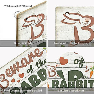 Putuo Decor Rabbit Sign, Outdoor Funny Bunny Decor, Decorative Garden Sign for Porch, Patio, 10x5 Inches Hanging Plaque - Beware of The Rabbit