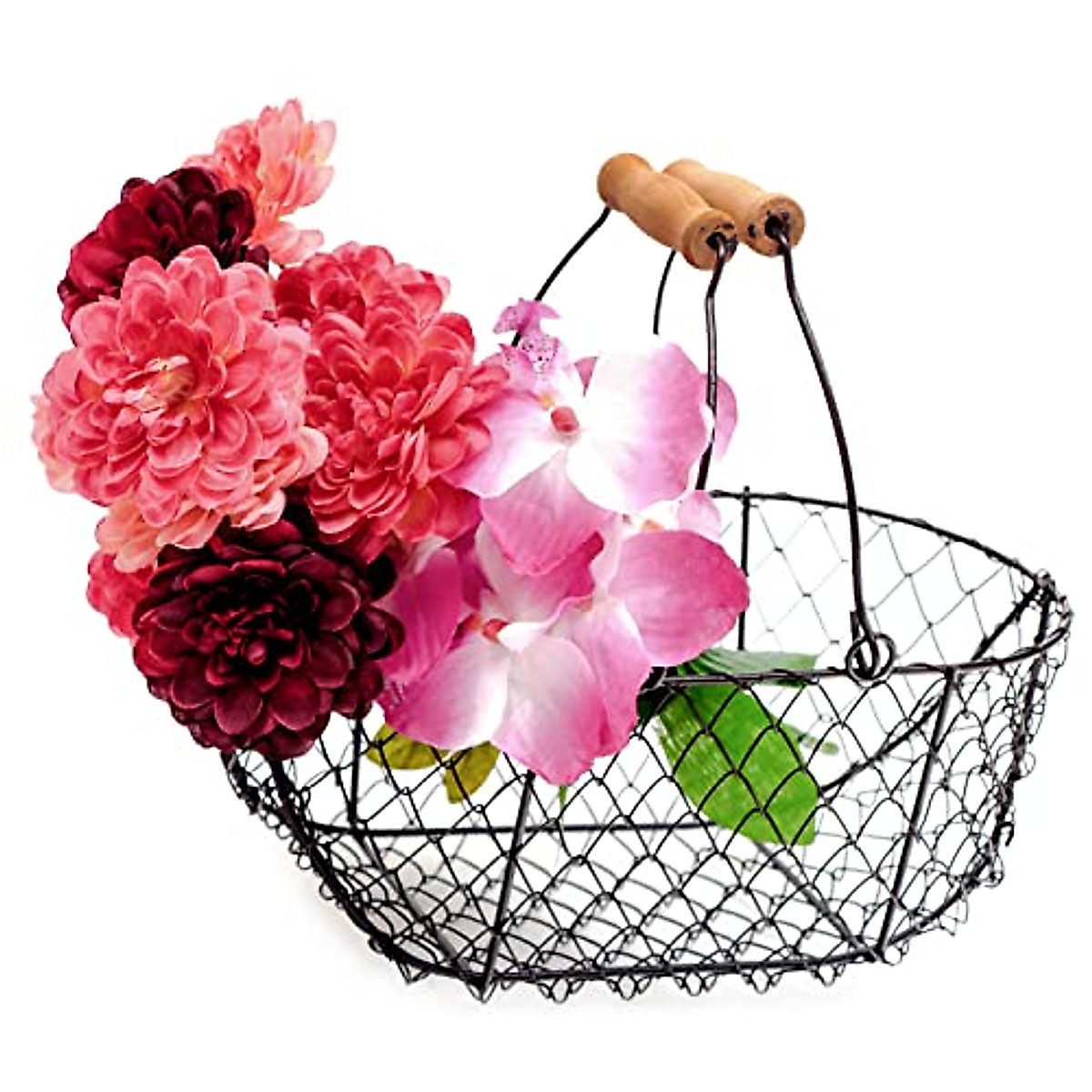 10" Oval Wire Basket with Wooden Handles - Vintage Style - By Trademark Innovations