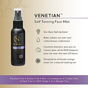 Norvell Venetian Sunless Self Tanning Mist for Face - Non Comedogenic Facial Bronzing Tanner Spray for Natural Sun-Kissed Glow, 2 fl.oz.