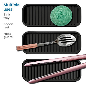 iDesign Lineo BPA-Free Flexible Silicone Sponge and Soap Tray, 9" x 3.5" x 0.5", Black