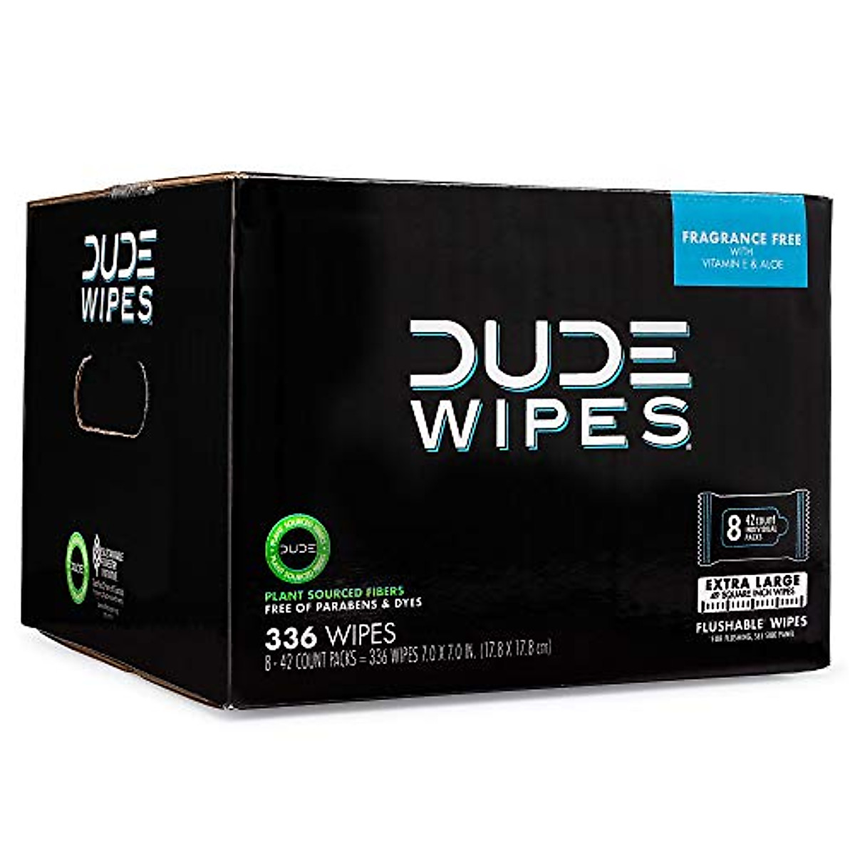 DUDE Wipes Flushable Adult Wipes - 8 Pack, 336 Wipes - Unscented Moist Wet Wipes with Vitamin-E & Aloe for at-Home Use - Septic and Sewer Safe