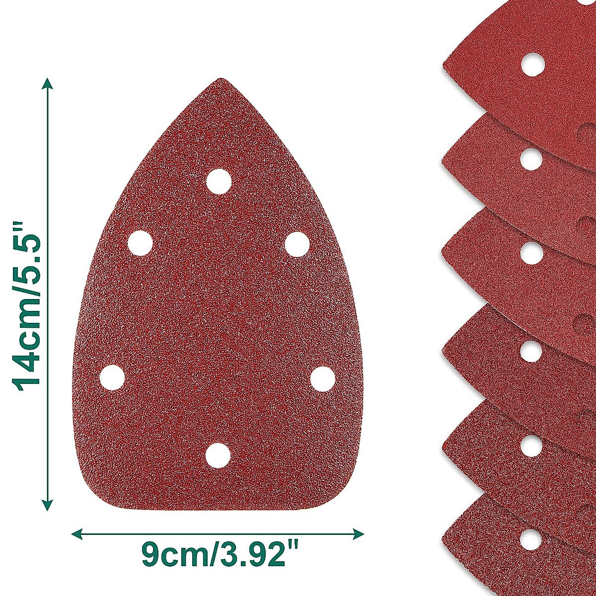 60PCS Triangular Sander Sandpaper, HYCHIKA Detail Sander Sandpaper Assorted 60/80/100/120/180/240 Grits with 6 Holes for Wood Sanding, Fit 3.92inch Qscillating Multi Tool Sander Machine