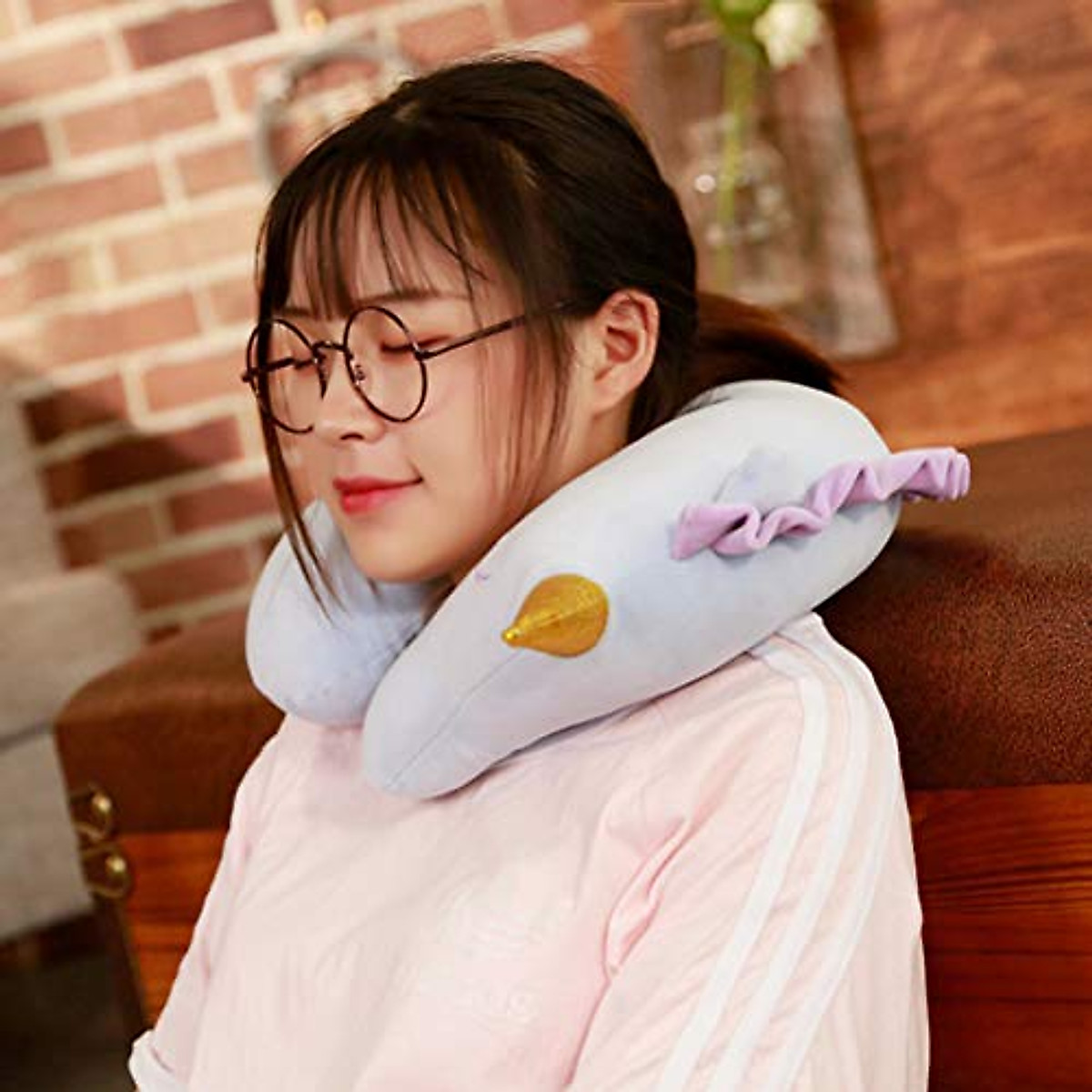 LJCM U Shaped Travel Pillow, Portable Cute Lightweight Cartoon U Shaped Neck Cushion Soft for Office for Students (Blue)