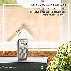 PRUNUS DE333 Portable Radio Mini AM FM Pocket Transistor Radio with Excellent Reception, Tuning Knob with Signal Indicator, AAA Battery Operated for Walking and Jogging