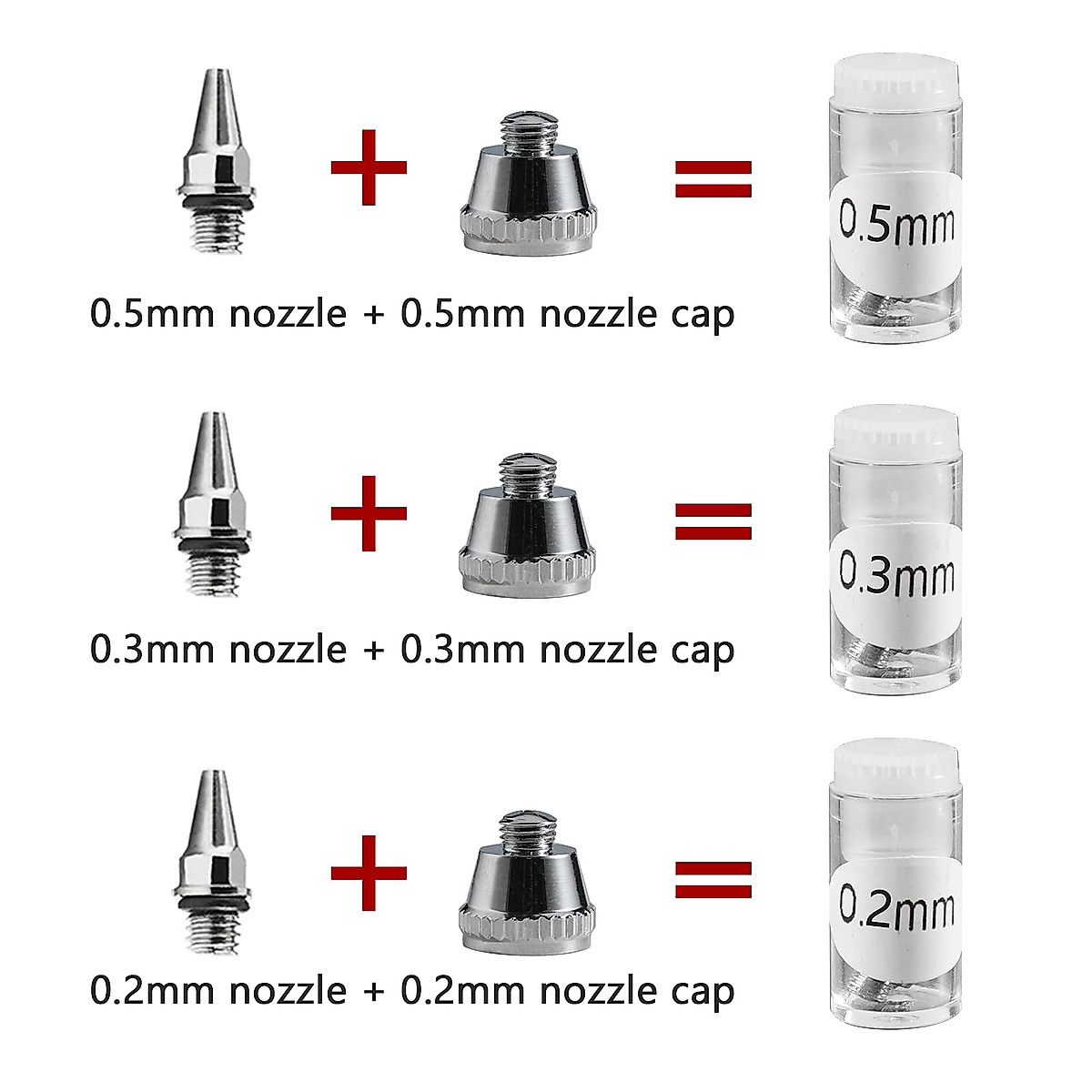 SAGUD Airbrush Nozzle Needle Cap 0.2mm 0.3mm 0.5mm Replacement Accessories Parts with Wrench for Air Brush Spray Gun Kit