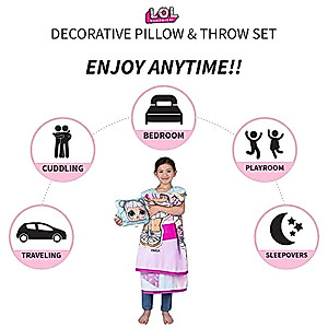 Franco Kids Bedding Super Soft Plush Decorative Pillow and Throw Set, 40 in x 50 in, LOL Surprise