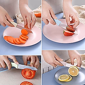 Kocpudu Paring Knife, Sharp and Durable Fruit Knife with Protective Cover, Suitable for Most Types of Vegetables and Fruits,6 Pieces (pink, Blue, Green)