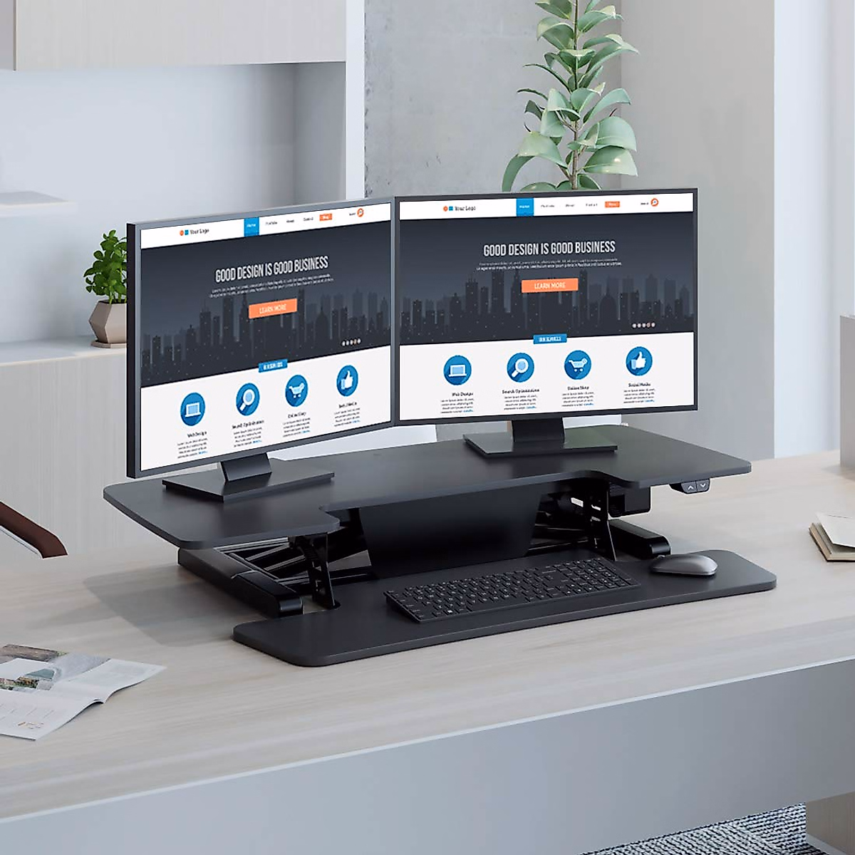 FLEXISPOT 40" Electric Height Adjustable Standing Desk Converter Motorized Stand-up Desk Riser with Quick Release Keyboard Tray, for Home and Office