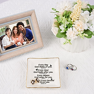 Spegiffu Christian Gifts for Women Faith Jewelry Dish with Bible Verse Prayers, Religious Gifts Scripture Gifts Spiritual Gifts for Women Men Friends Birthday - Every Second God He Loves You