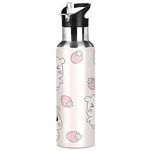 xigua 20oz Double leak Proof layer Insulated Keep Warm,Cute Hamster with Strawberry Stainless Steel Water Bottle with Straw for Sports and Travel#62