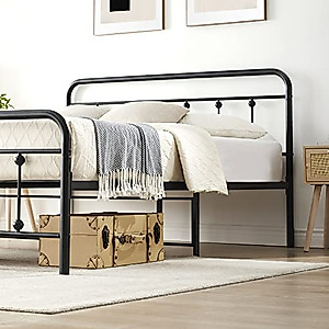 IDEALHOUSE Metal Bed Frame Queen Size with Victorian Headboard and Footboard Mattress Foundation No Box Spring Needed, Black