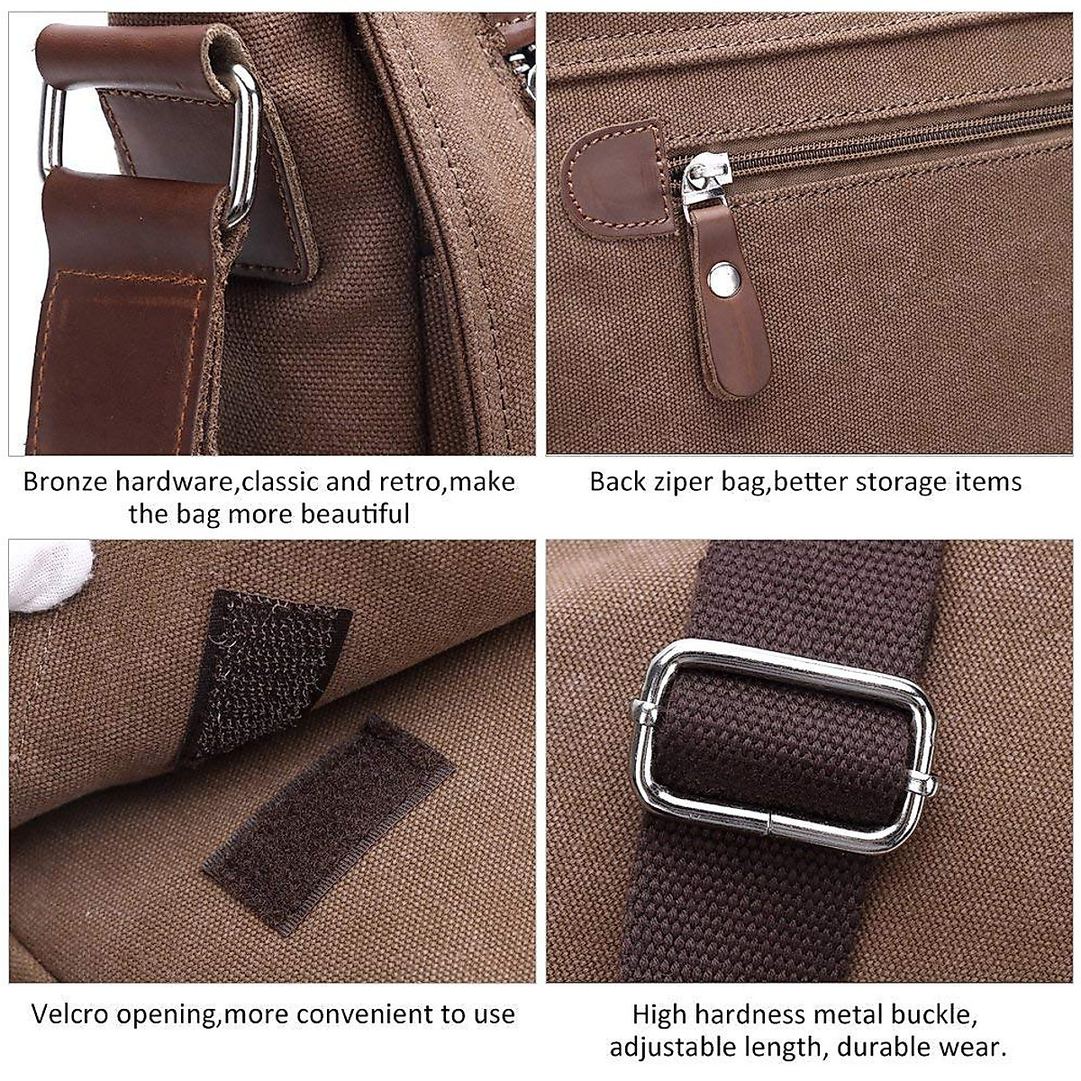 Unisex Messenger Bag Casual Canvas Bag Shoulder Sling Bag Satchel Messenger Bag for Men Work Office 13 inch Laptop Bag (Medium-Coffee)