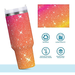 Orange Glitter Insulated Cup with Handle Tumbler Cups Reusable Stainless Steel Tumbler