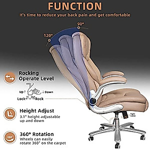Sucrever Executive Office Chair, Big and Tall Office Chairs for Heavy People 400lbs Wide Seat, High Back Leather Office Chair Lumbar Support with Adjustable Armrests, Office Desk Chair, Brown
