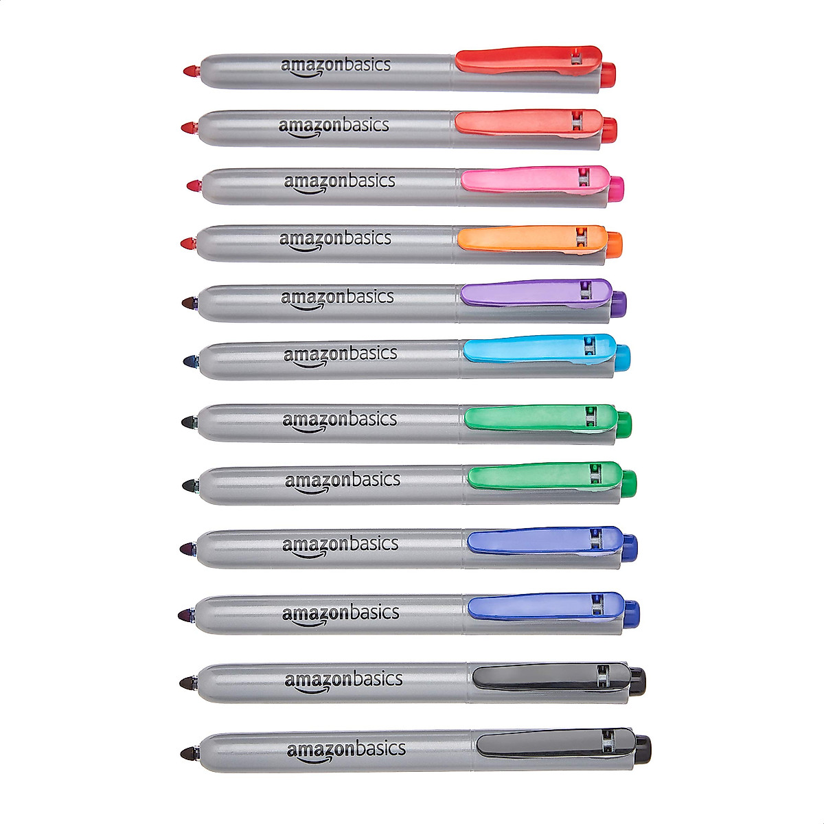 Amazon Basics Retractable Permanent Markers - 12 Vibrant Colors for All ...