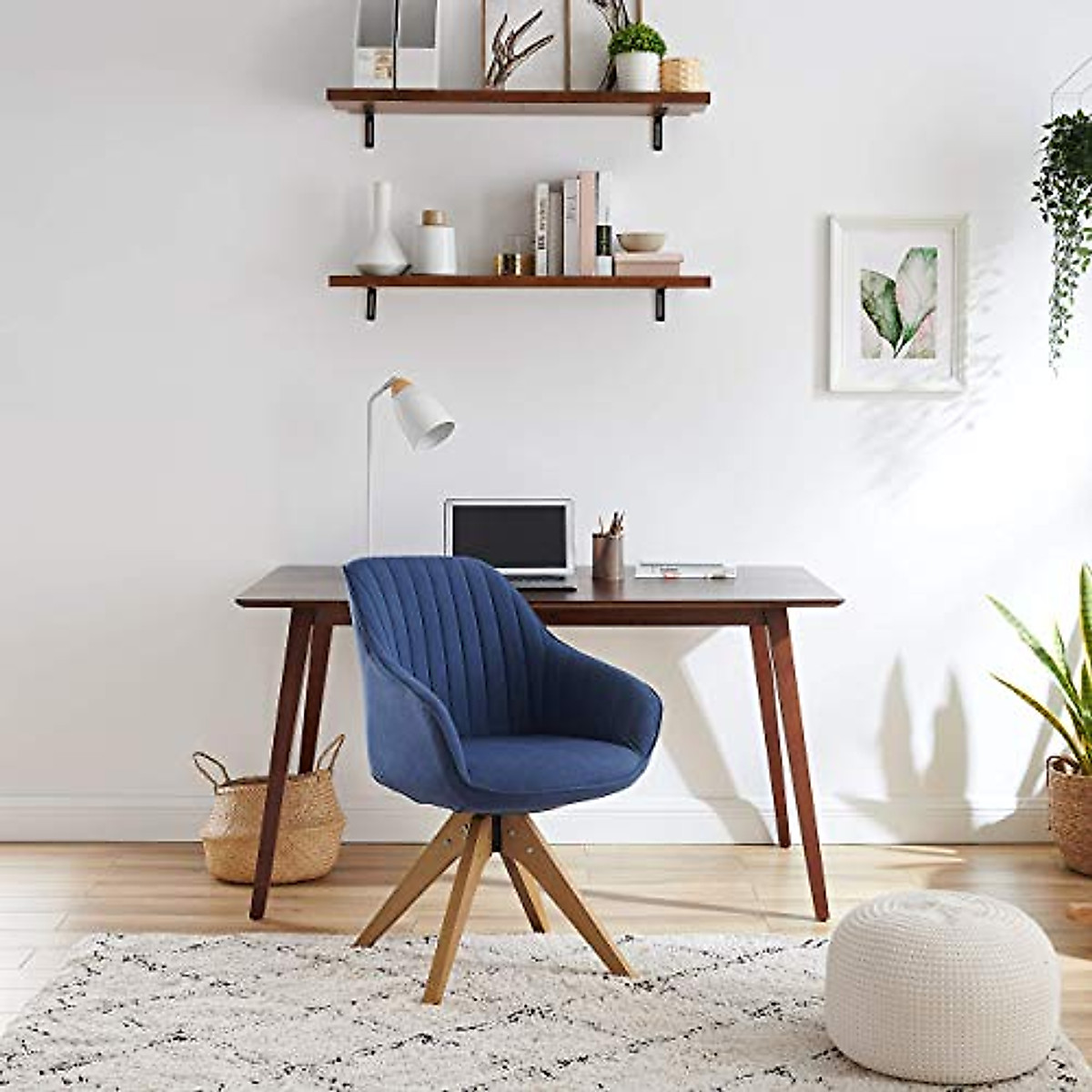 Art Leon Mid Century Modern Swivel Accent Chair with Arms, Beech Wood Legs Upholstered Computer Desk Chair for Small Spaces Home Office Living Room Bedroom, Royal Blue