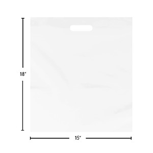 Purple Q Crafts Plastic Bag with Die Cut Handle Bag 15"x18" White Plastic Merchandise Bags 100 Pack for Retail, Gifts, Trade Show and More