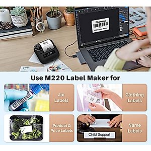 Phomemo M220 Label Maker, Bluetooth Label Printer, 3.14 Inch Portable Thermal Label Maker Machine for Barcode, Labeling, Organizing, Small Business, Compatible with iOS & Android, with 3 Label