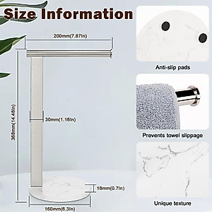 Siyzda Hand Towel Holder Stand for Bathroom, L- Shaped Standing Hand Towel Rack, Towel Bar Kitchen Vanity Countertop Organizer, SUS304 Stainless Steel Material (Marble Base, Brushed Nickel)