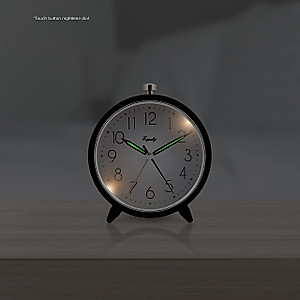 Equity 20091 5 Inch Silent Sweeping Quartz Metal Alarm Clock, Dark Gray