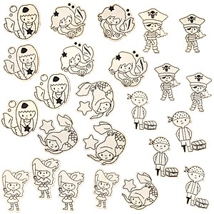 Mermaid & Pirate Wood Painting Kits (24 ct)- Perfect Goodie Bag Party Favors for Kids Birthday Party -Each has a Wood Craft, Paints, Brush & Sticker for Boys & Girls -Kids Multi-Item Party Favor Packs