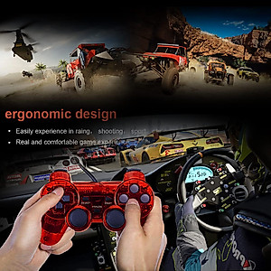 Funcilit Roll over image to zoom in Wired Controller for PS2, Double Shock Vibration Twin Shock Wired Gamepad for Sony Playstation 2,Red,2025